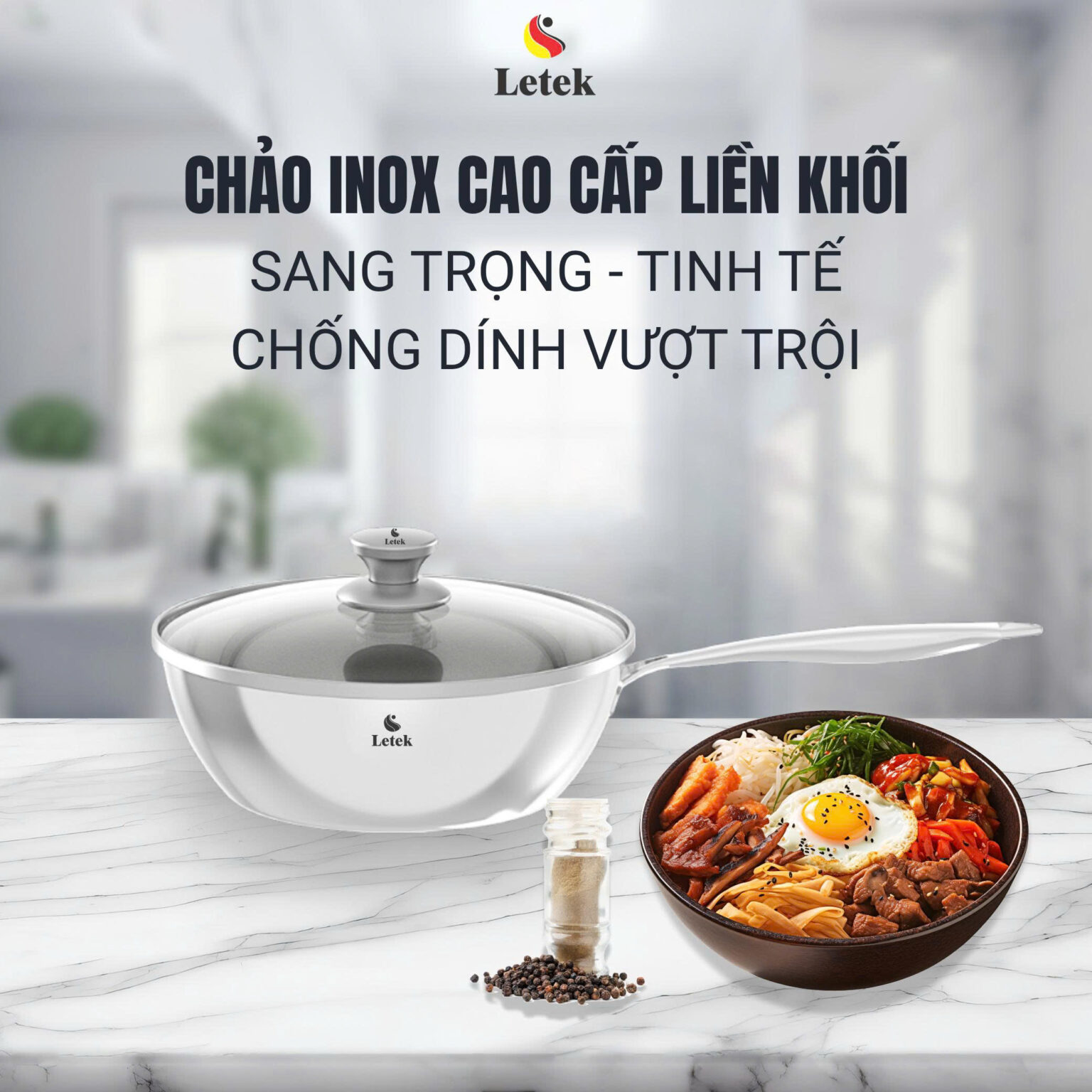 Chảo sâu lòng inox nguyên khối Letek LWP24 - công nghệ Nano Nhiệt lạnh ...